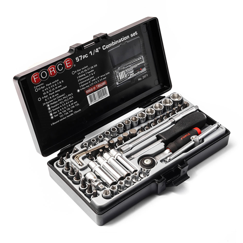 ชุดบ็อกซ์ 1/4" 6PT+หัวจีบ FORCE 2571 (57ตัว/ชุด) - FAC Tools